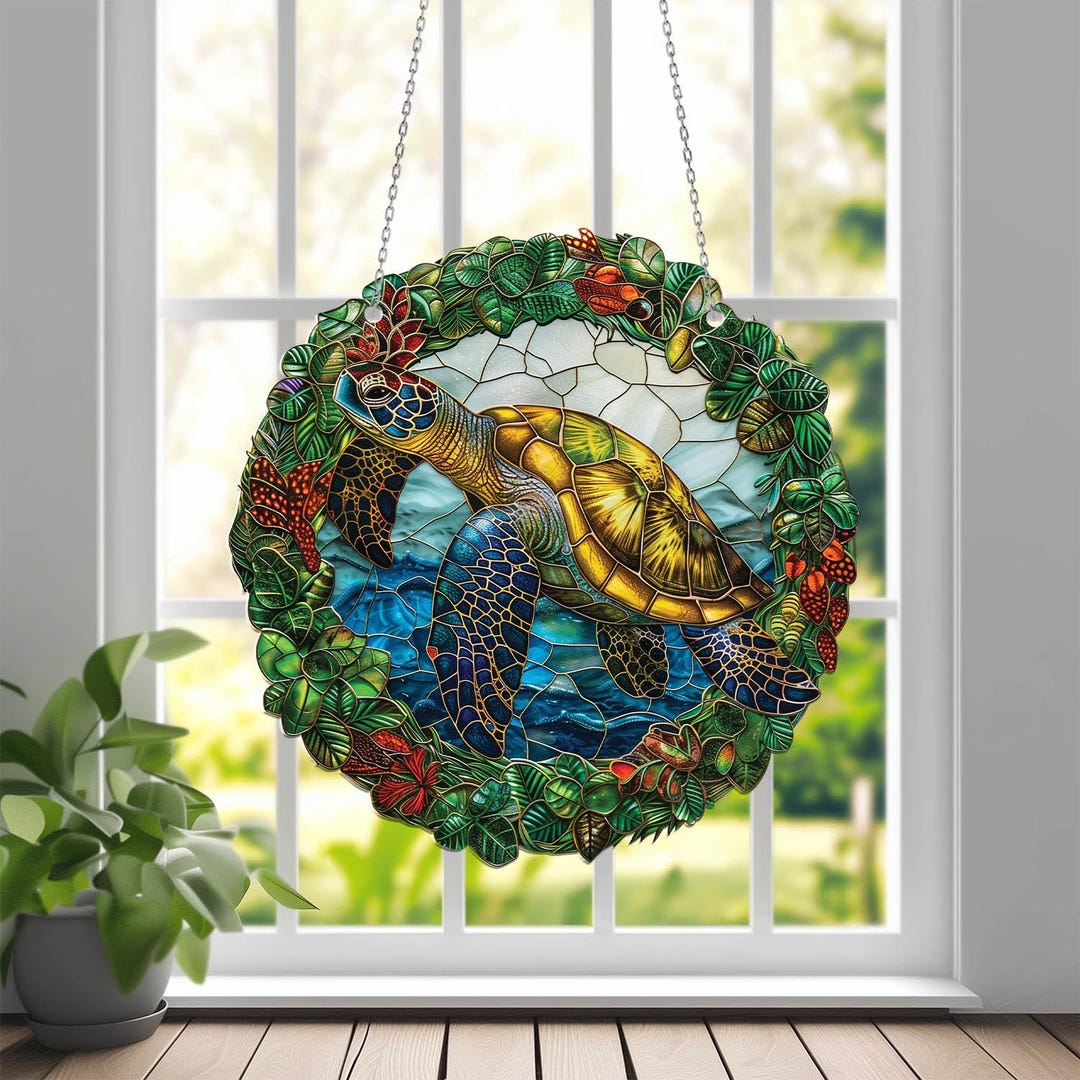 Sea Turtle Acrylic Window Hanging, Turtle Home Decor, Turtle Ornament ...