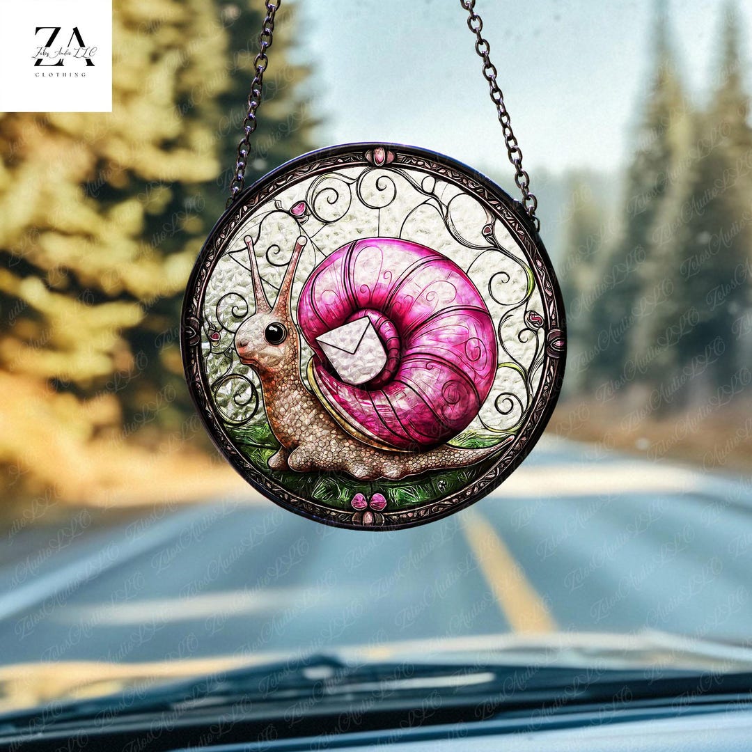 Pink Snail Window Hanging, Stained Glass Style Garden Ornament for Home ...