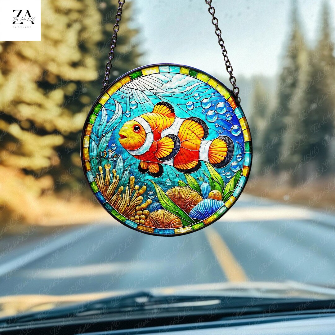 Clownfish Stained Glass Window Hanging, Underwater Ocean Decor, Vibrant ...