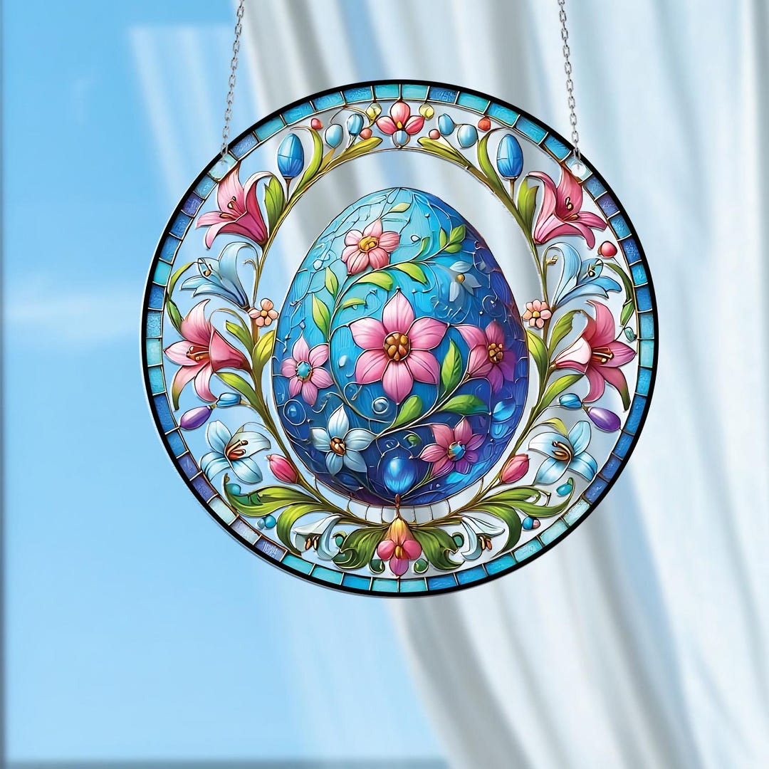 Floral Easter Egg Acrylic Window Hanging, Easter Egg Window Decor ...