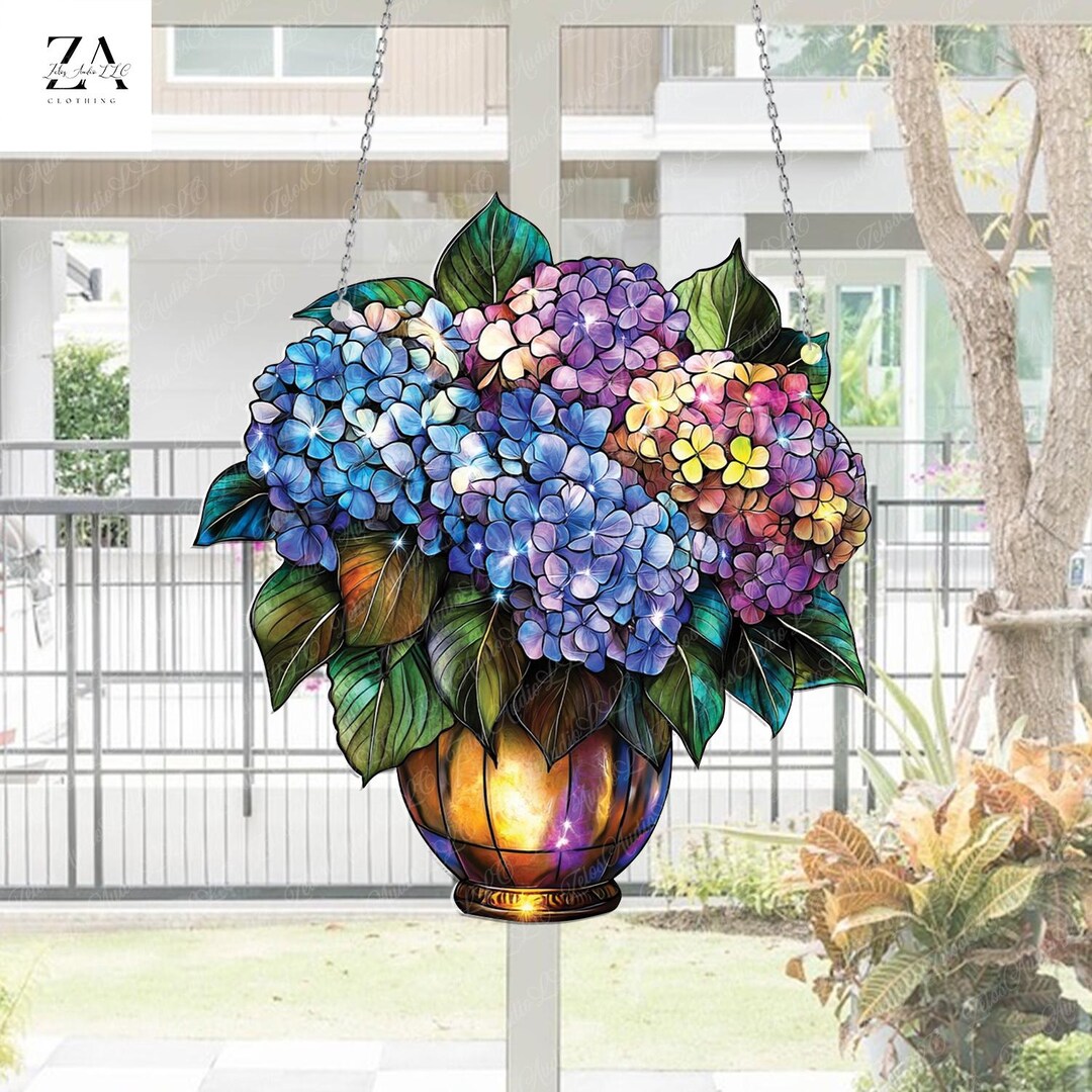 Hydrangea Flowers Acrylic Windowhanging, Hydrangea Window Decor ...