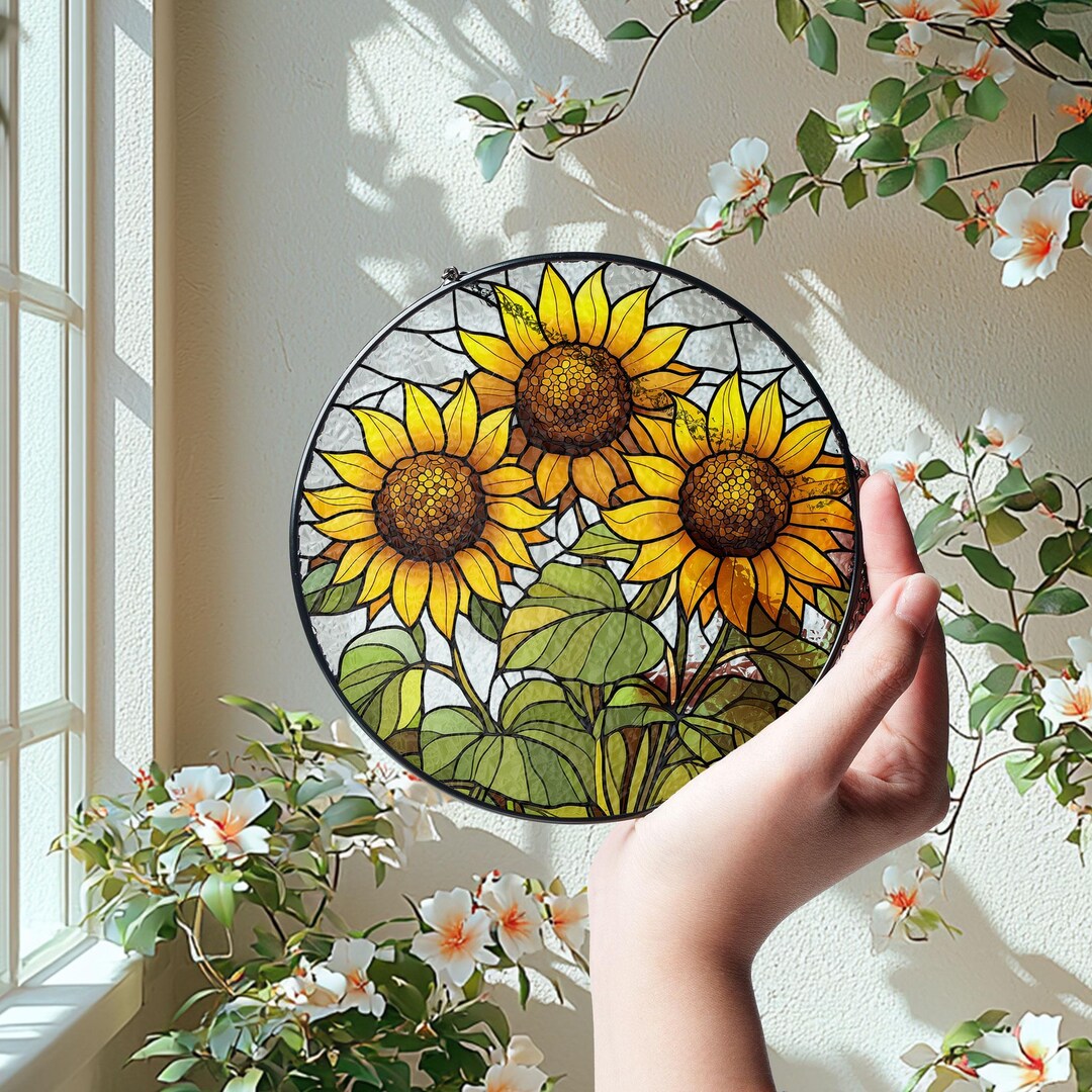 Sunflower Glass Suncatcher Floral Pendant Window Wall, Sunflower Glass ...