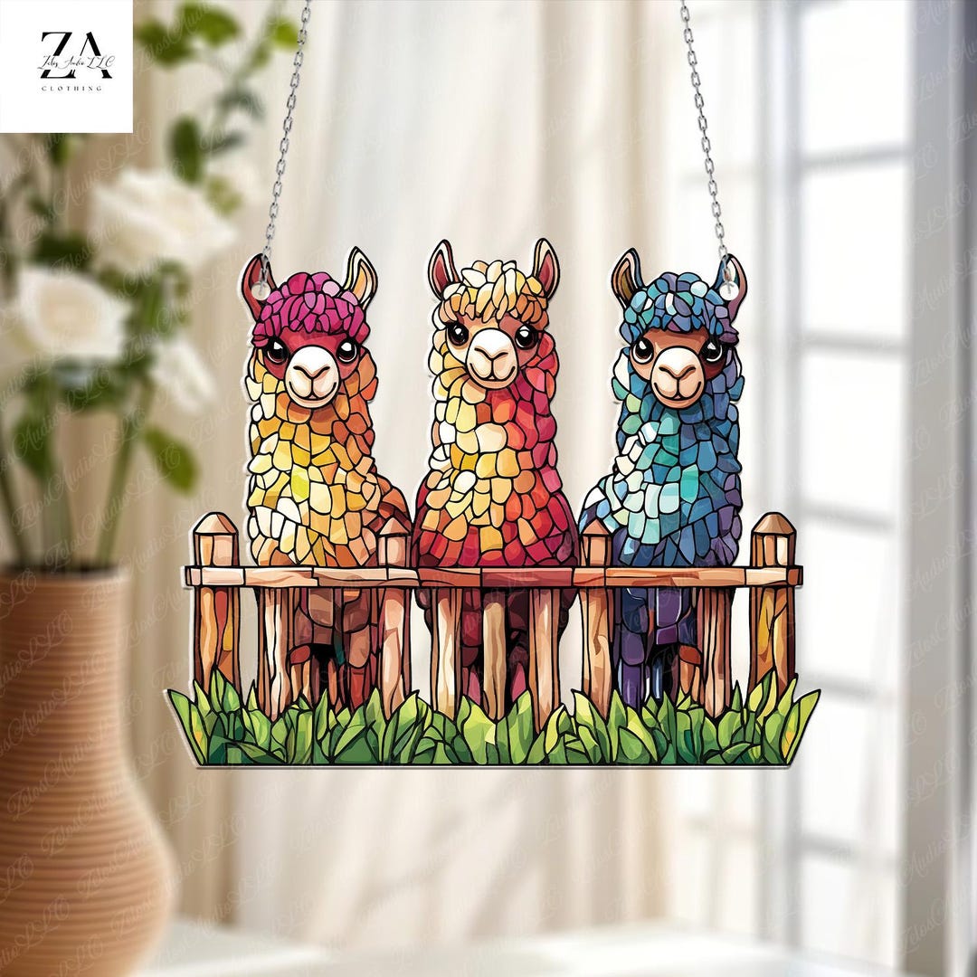 Colorful Llama Trio Acrylic Window Hanging - Vibrant and Fun Decorative ...