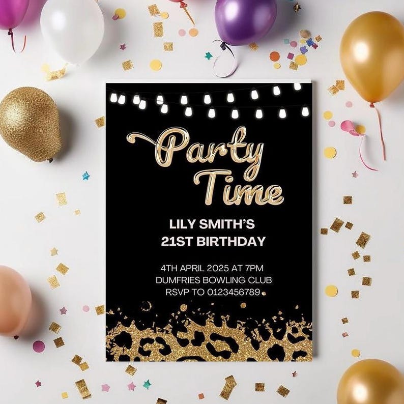Black Leopard Print Party Invitation. Sleek, Modern and Personalised ...