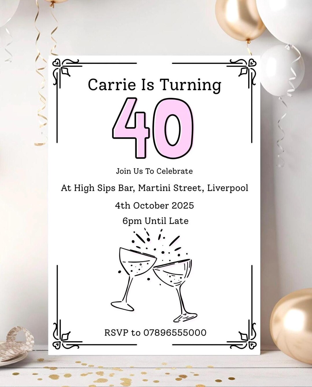 40th Cocktail Birthday Invitation | Personalised Vintage Party Invite ...