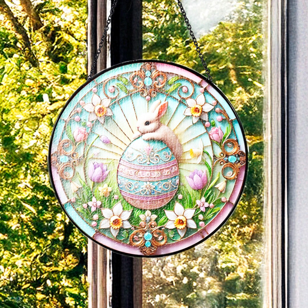 Handmade Easter Bunny Stained Glass Suncatcher | Festive Window Hanging ...