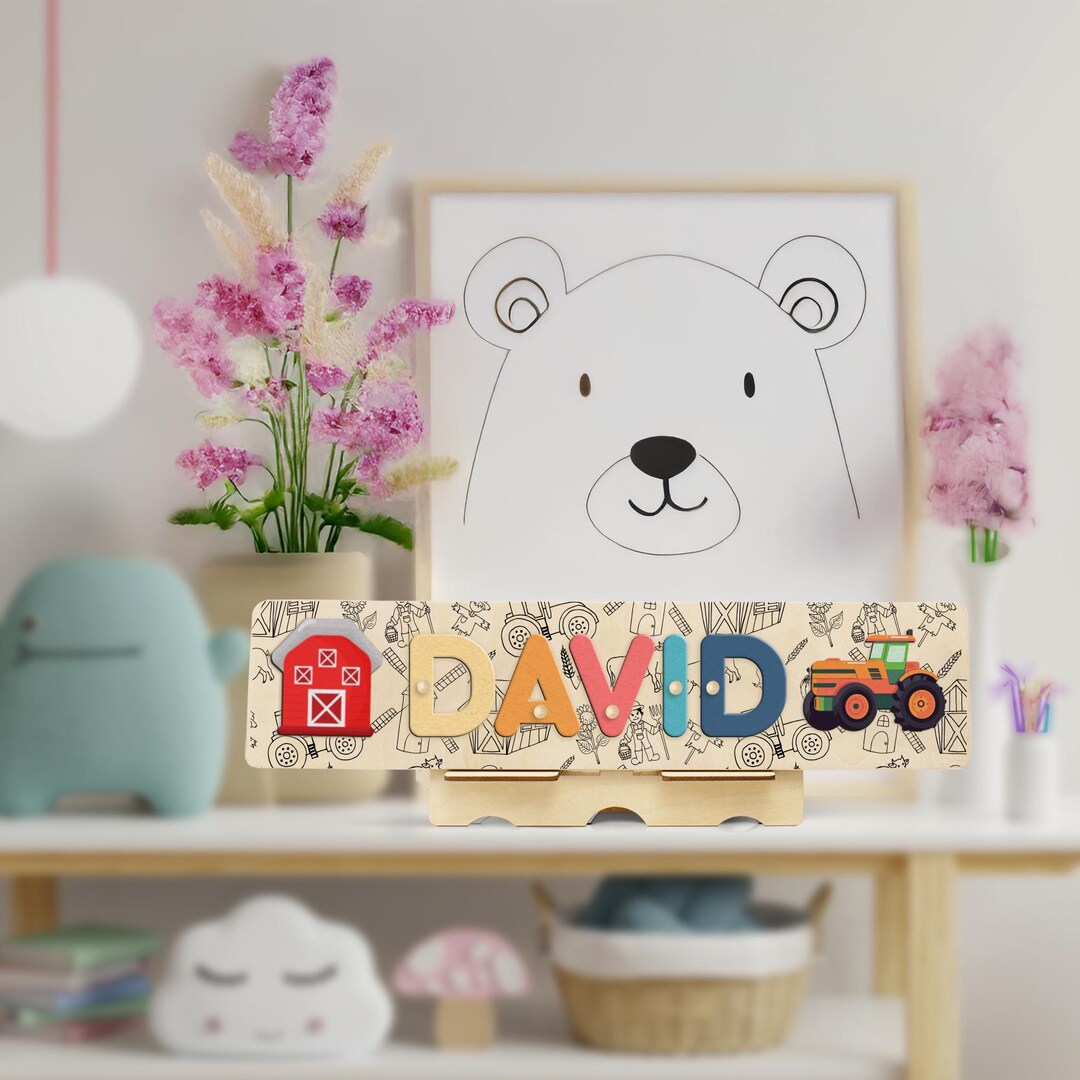 Personalized Farm Theme Name Puzzle – Wooden Learning Toy With Animals ...