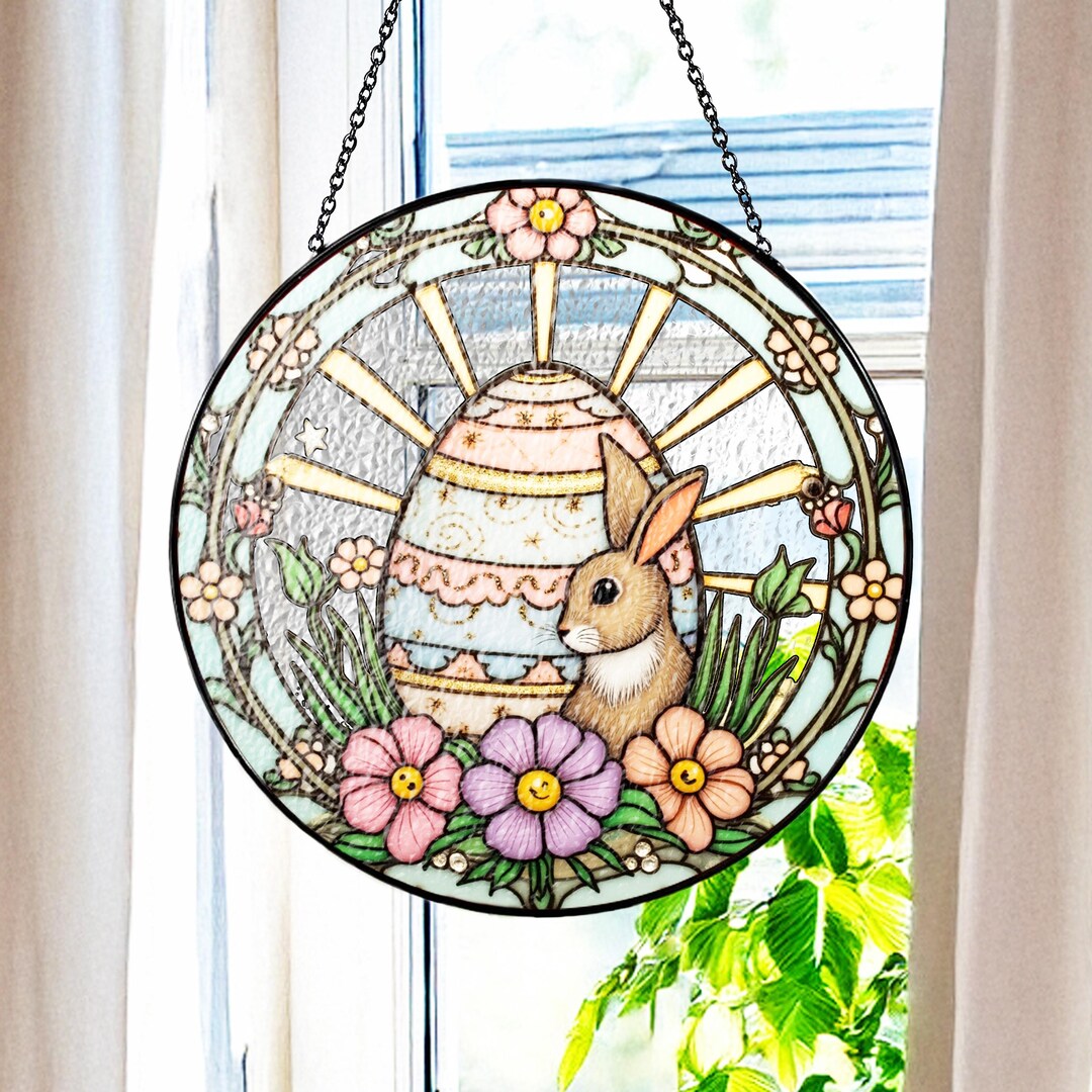 Handmade Easter Bunny Stained Glass Suncatcher | Vibrant Window Hanging ...