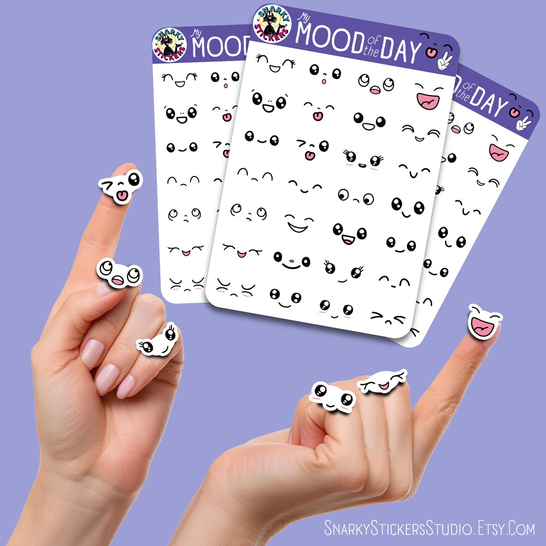 Mood of the Day Sticker Sheet, Cute, Kawaii, Funny Face Expressions ...