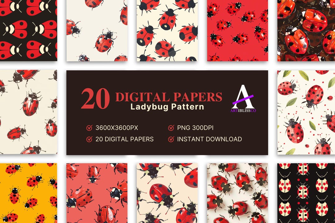 Ladybug Pattern Digital Papers , Seamless Digital Pattern Bundle ...