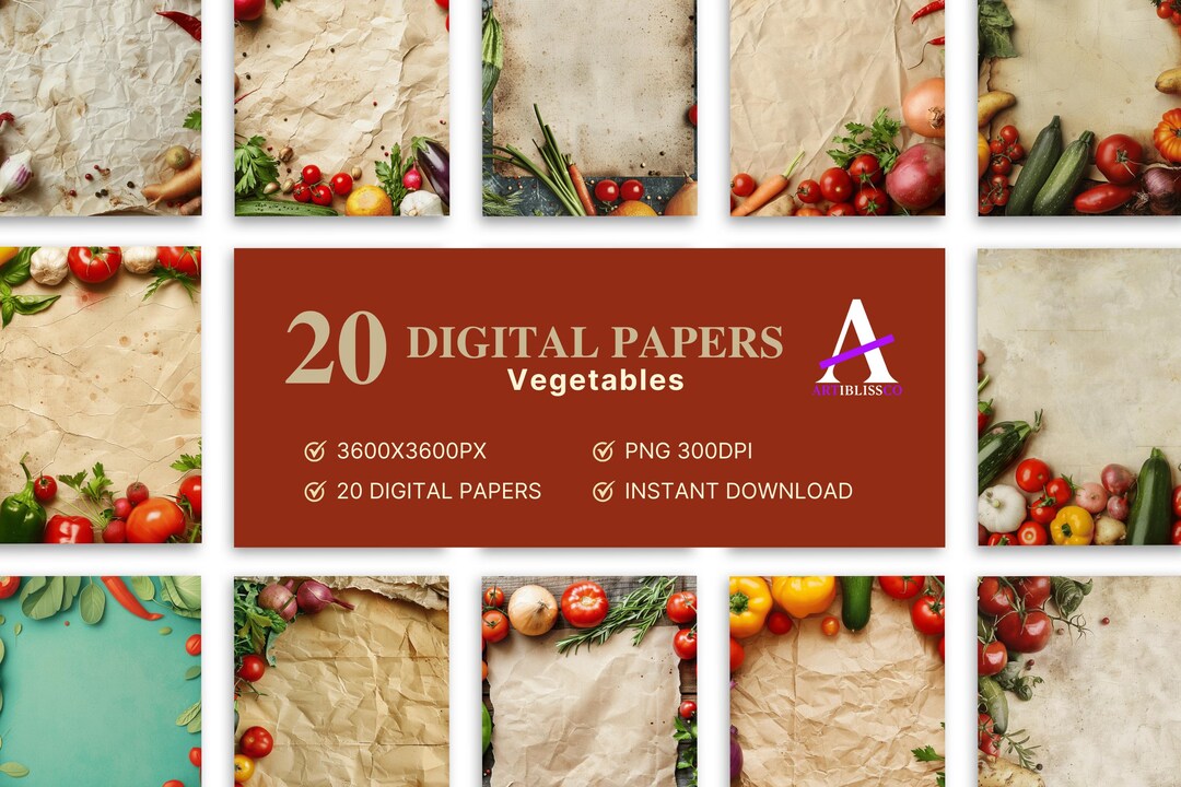 Vegetables Digital Papers Seamless Digital Pattern Bundle Instant ...