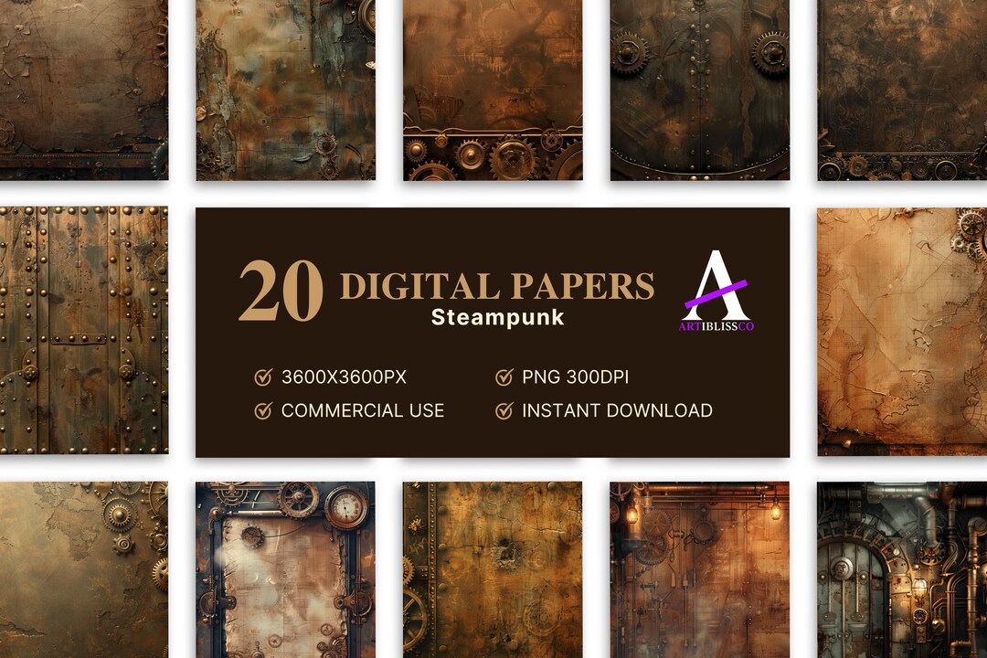 Steampunk Digital Paper - Vintage Texture, Brass Textures for ...