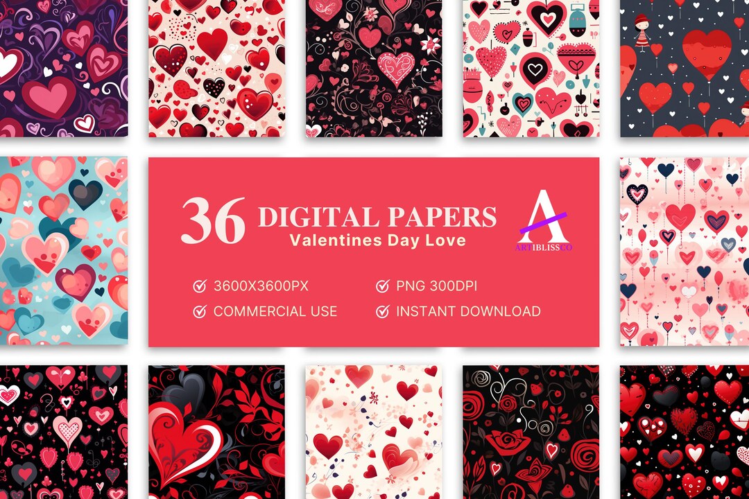 Heart Digital Paper: Love Textures , Valentines Day Background ...