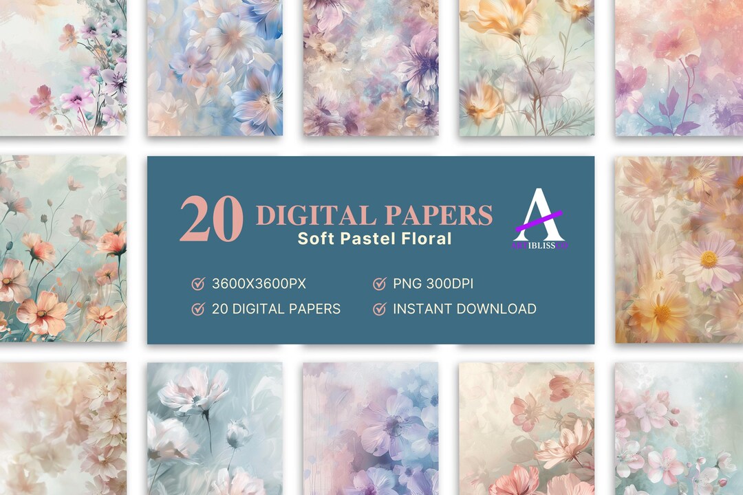 Soft Pastel Floral Digital Papers , Digital Pattern Bundle , Texture ...