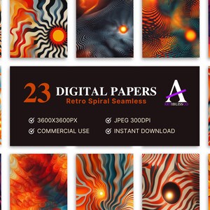 Retro Spiral Digital Papers , Spiral Pattern , Retro Visual Textures ...