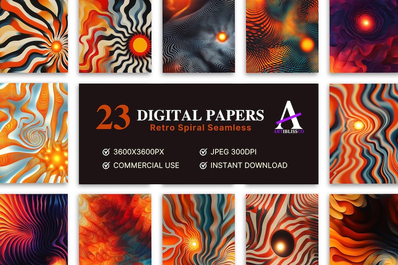Retro Spiral Digital Papers , Spiral Pattern , Retro Visual Textures ...