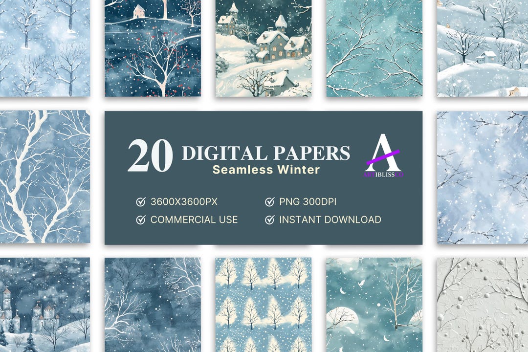 Watercolor Winter Digital Paper: Snow Texture Patterns , Commercial ...