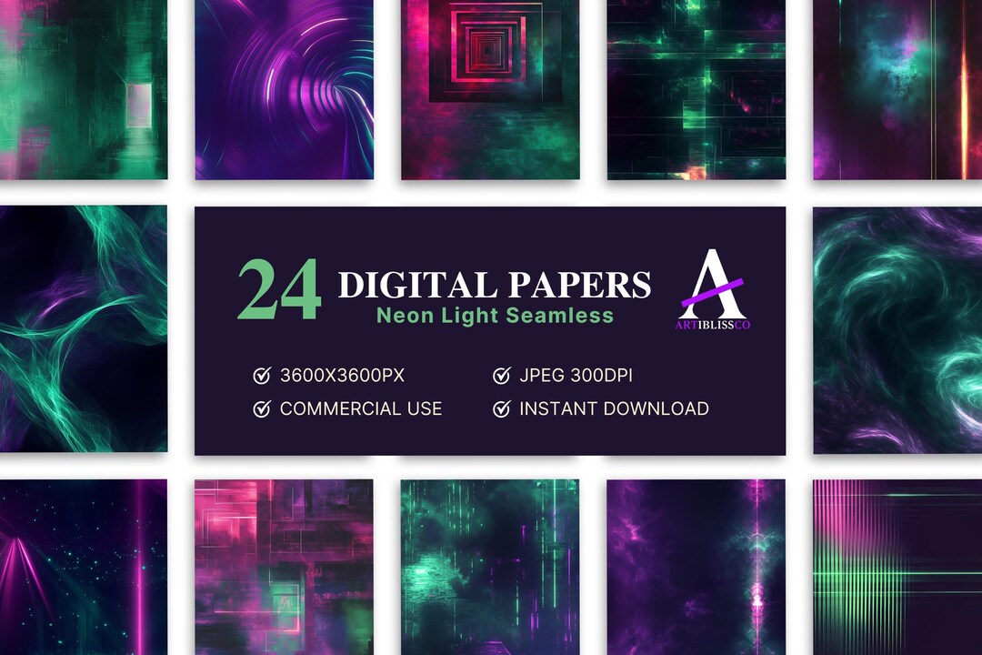 Neon Light Digital Papers , Light Pattern , Neon Textures , Instant ...