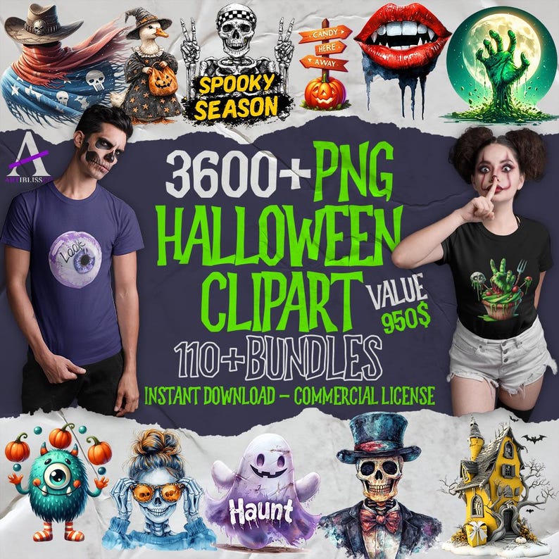 Halloween Clipart Mega Bundle: 3600+ PNG Spooky Graphics, Creepy ...