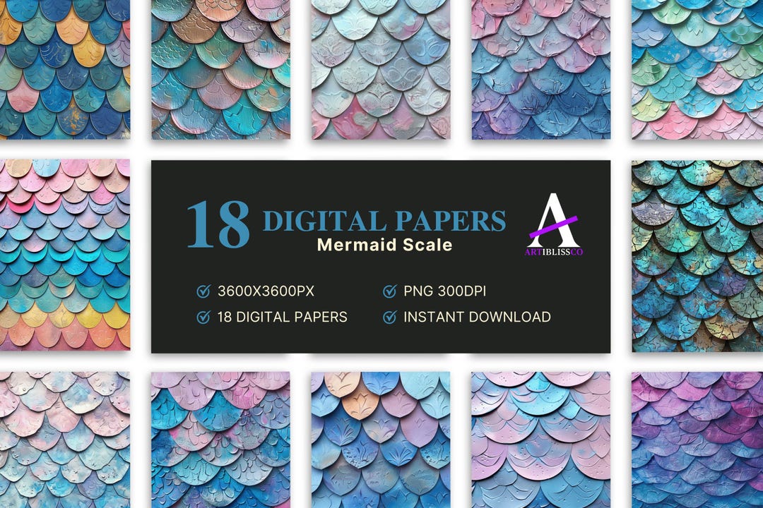 Mermaid Scale Digital Papers , Digital Pattern Bundle , Texture Bundles ...