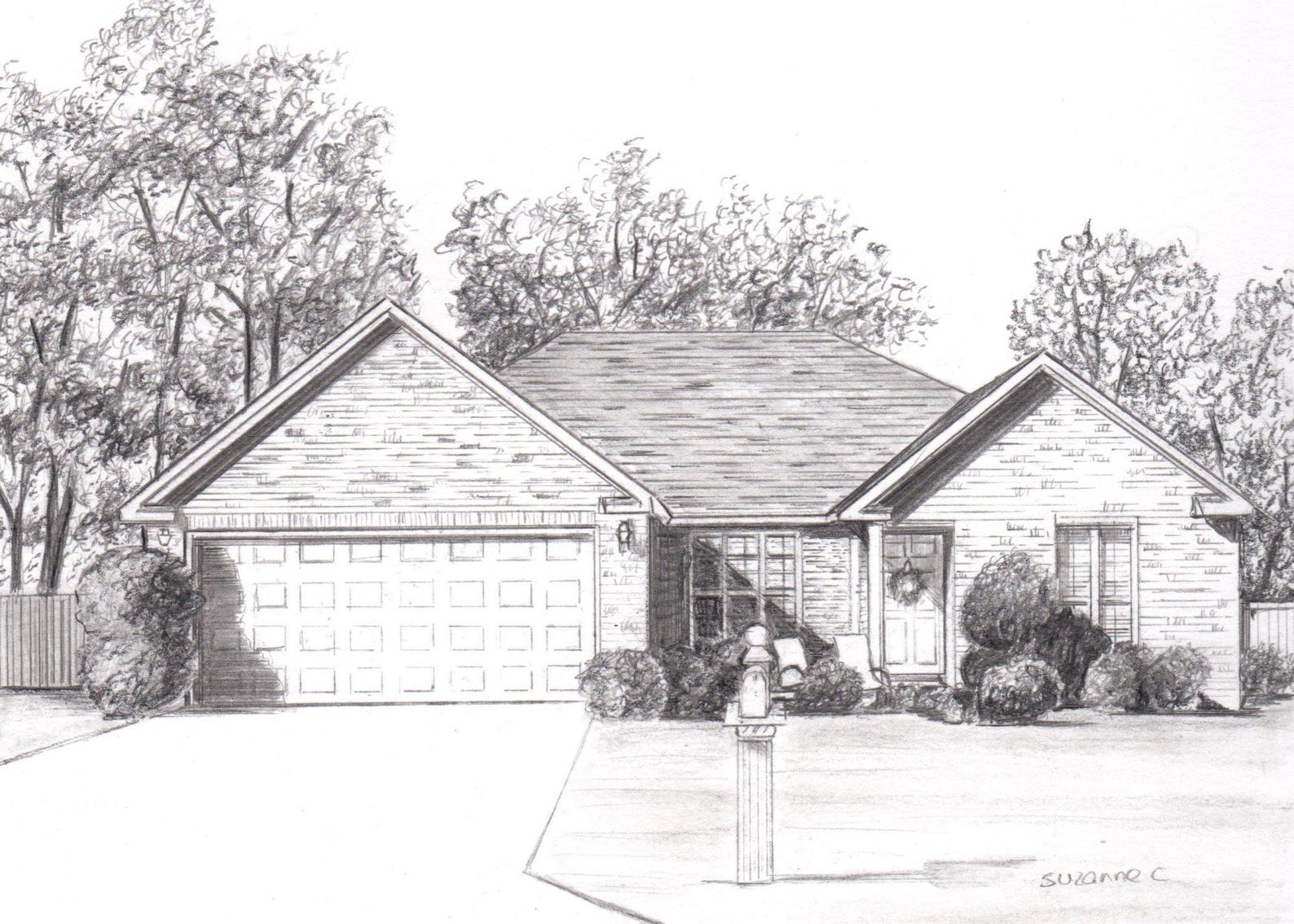 Custom HAND DRAWN HOME Pencil Sketch From Reference Photographs Realtor ...