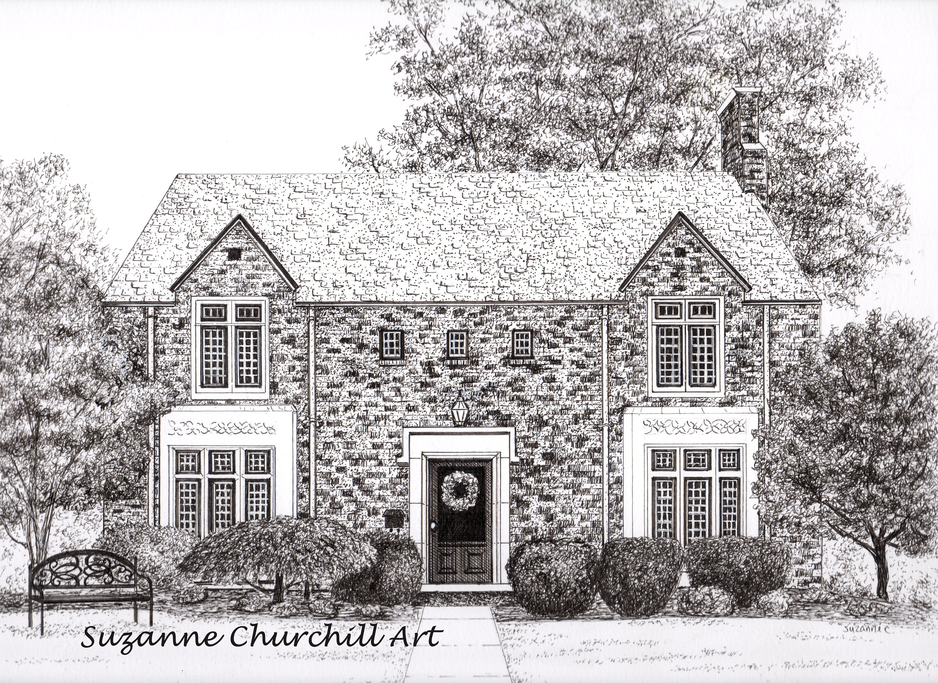 CUSTOM HOUSE PORTRAIT, Hand Drawn in Pen & Ink From Your Reference ...