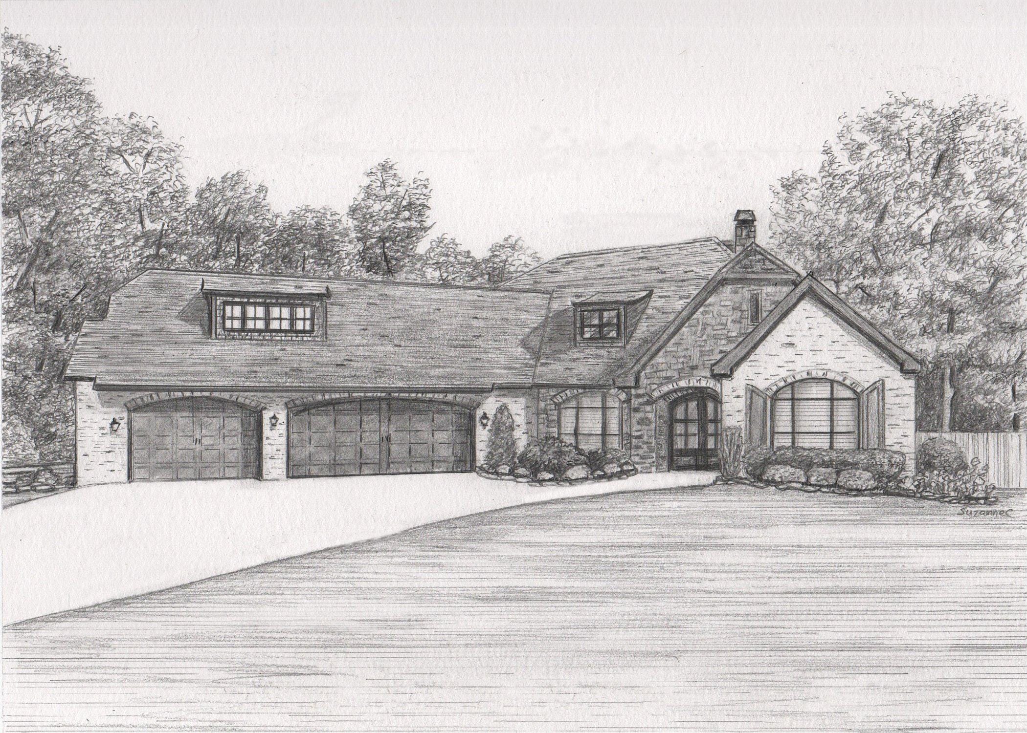 Custom HAND DRAWN HOME Pencil Sketch From Reference Photographs Realtor ...