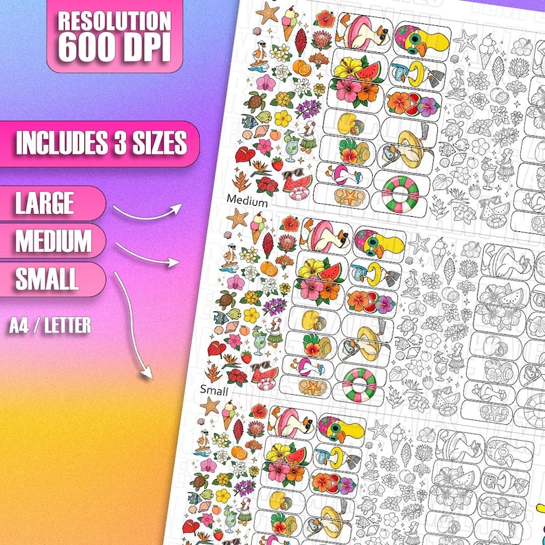 Summer Tropical Nail Art Template: Beach Vacation Decals Floral Sticker ...