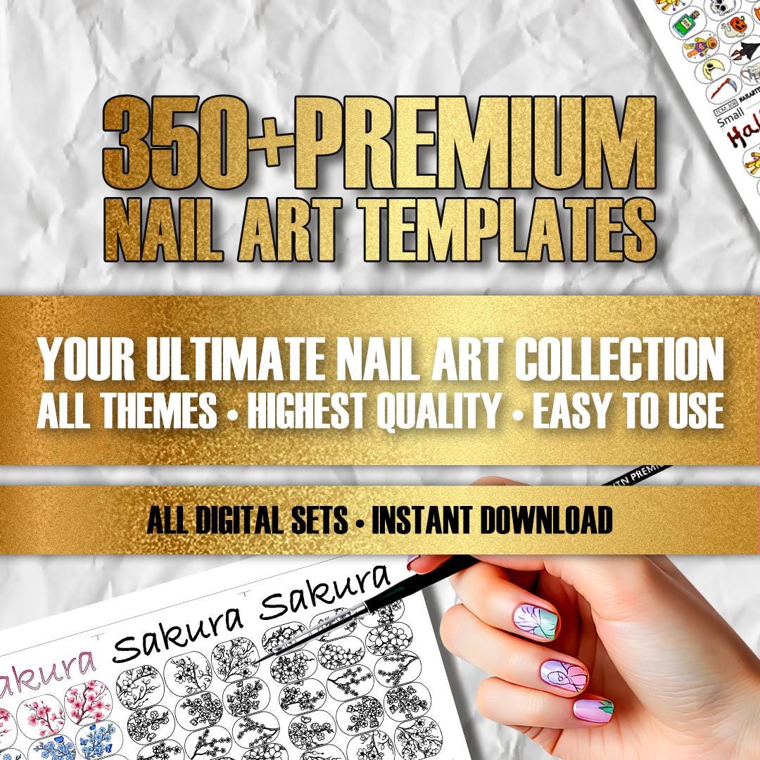 Complete Nail Art Practice Sheets: 350+ Digital Nail Templates & Decal ...