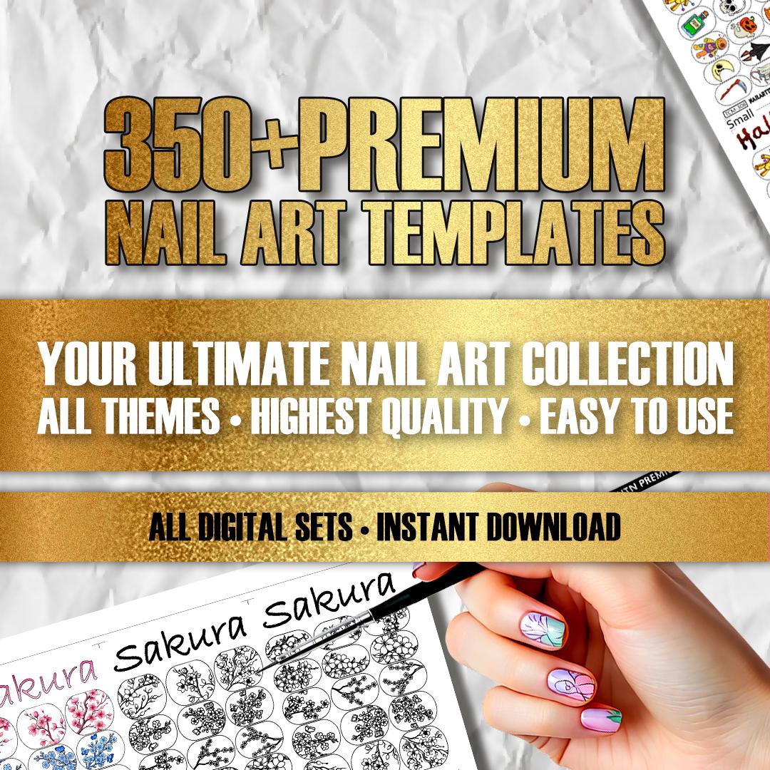 Complete Nail Art Practice Sheets: 350+ Digital Nail Templates & Decal ...
