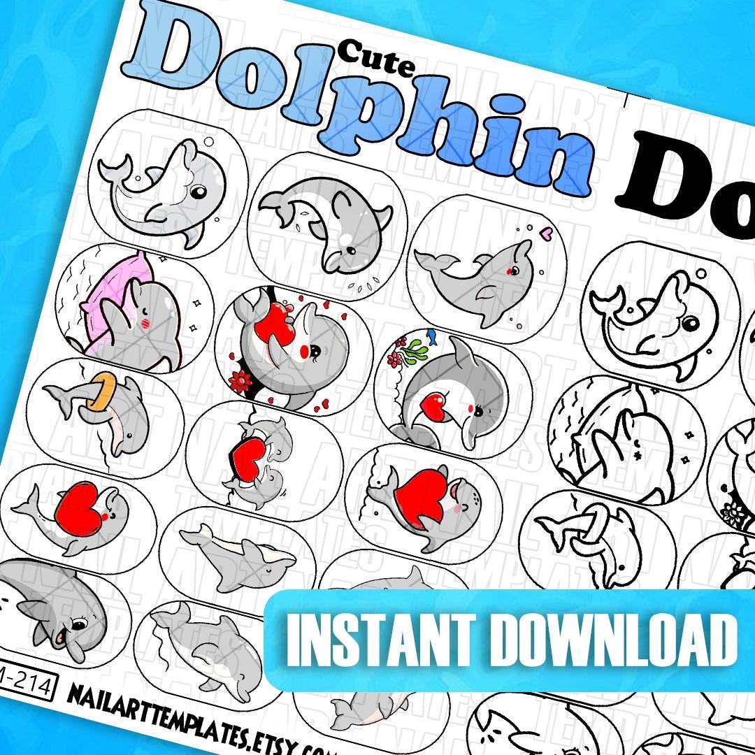 Cute Dolphin Nail Art Templates | Digital Dolphin Nail Stickers ...