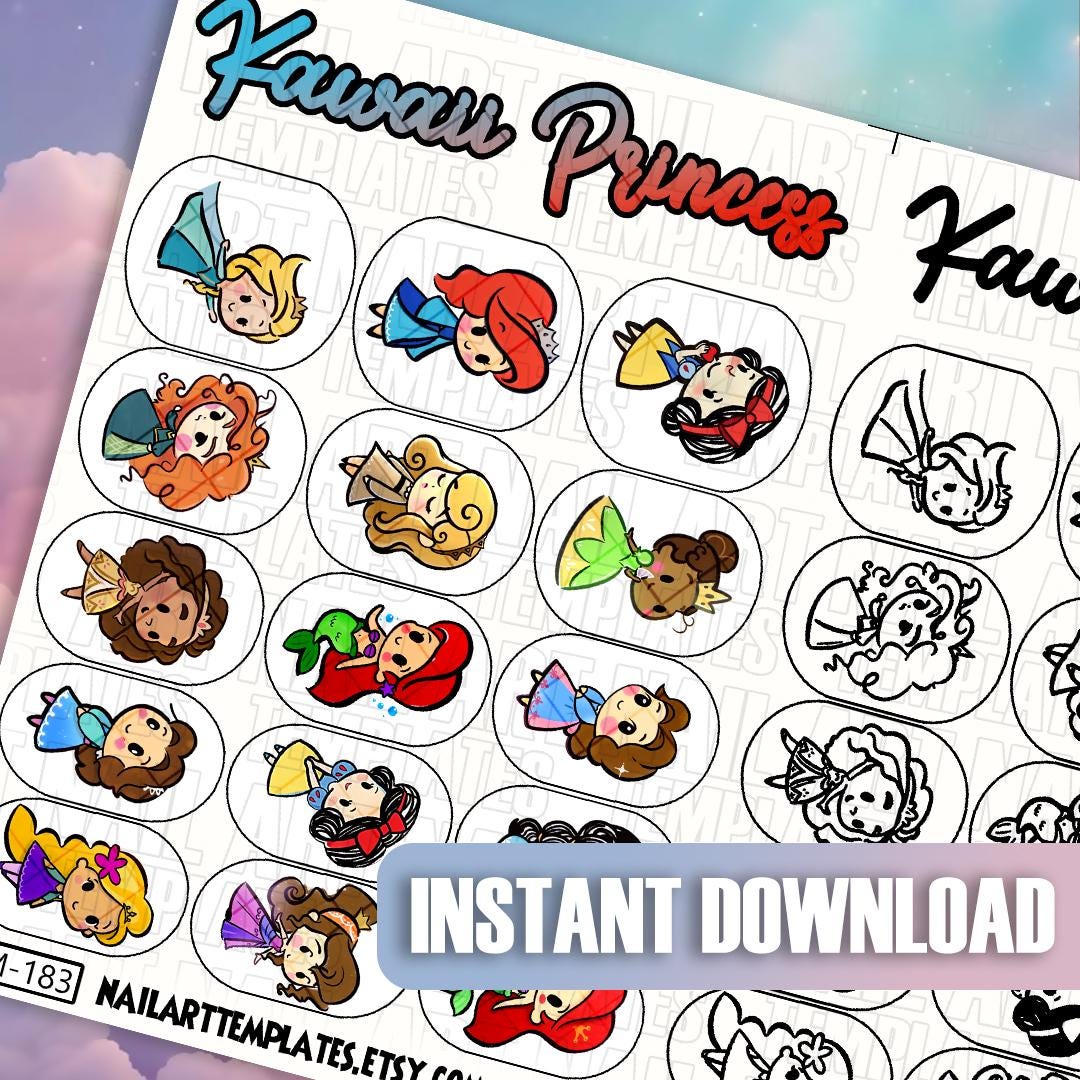 Kawaii Princess Nail Art Templates | Cute Chibi Girls Nail Sticker ...
