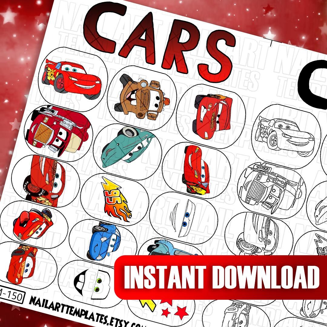 Car Nail Art Templates | Digital Car Design Stickers | Cartoon Vehicle ...