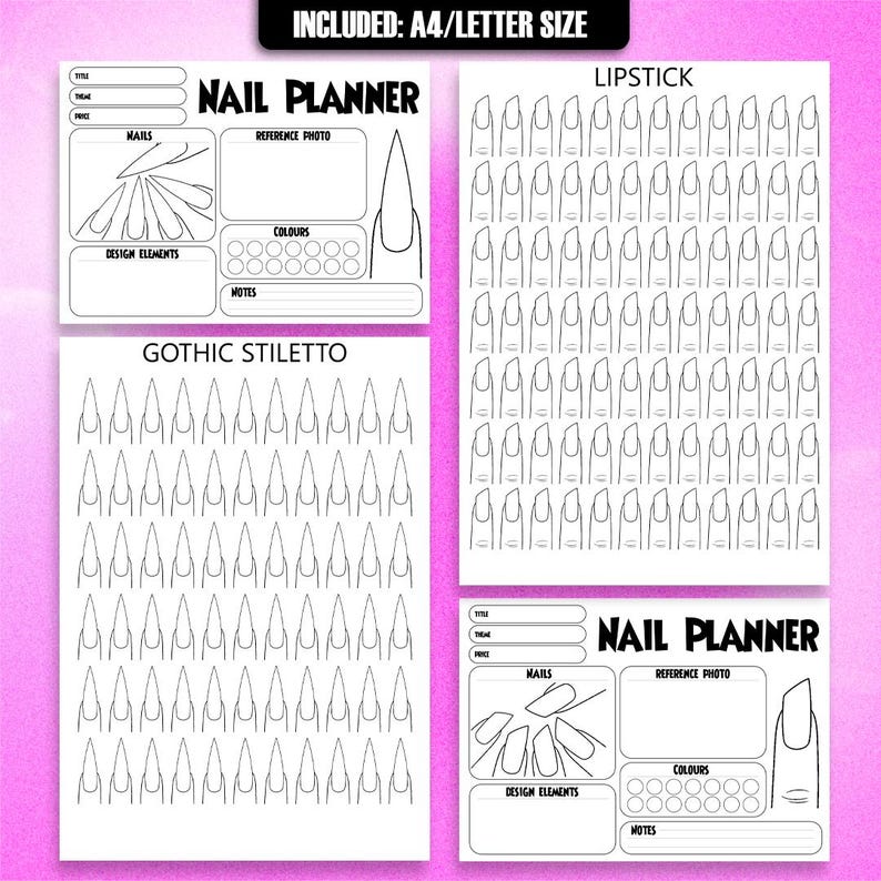 Nail Art Planner & Practice Sheets Bundle: 26 Printable Nail Templates ...
