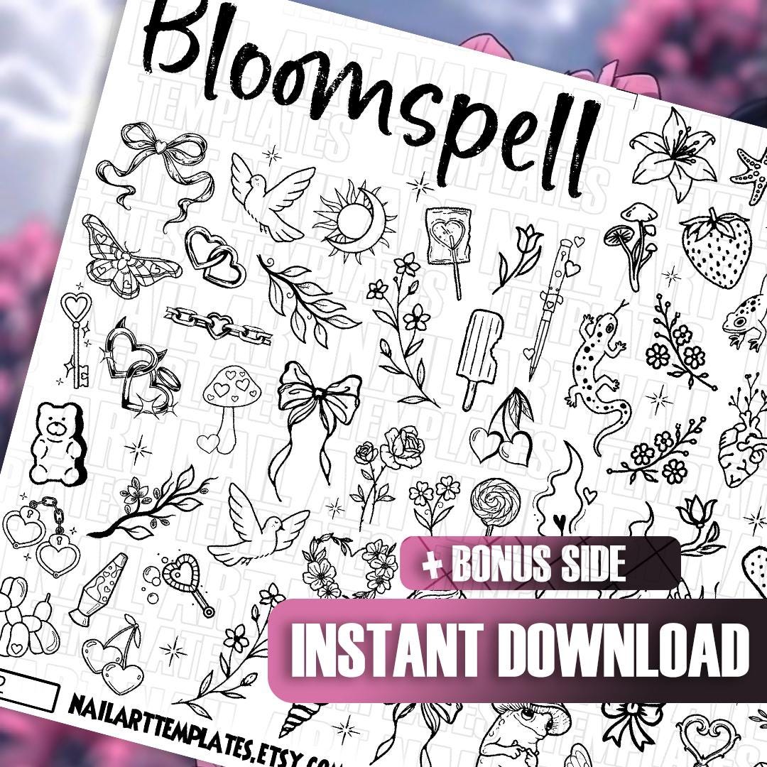 Whimsical Nail Art Template | Cute Flower Nail Art | Kawaii Printable ...