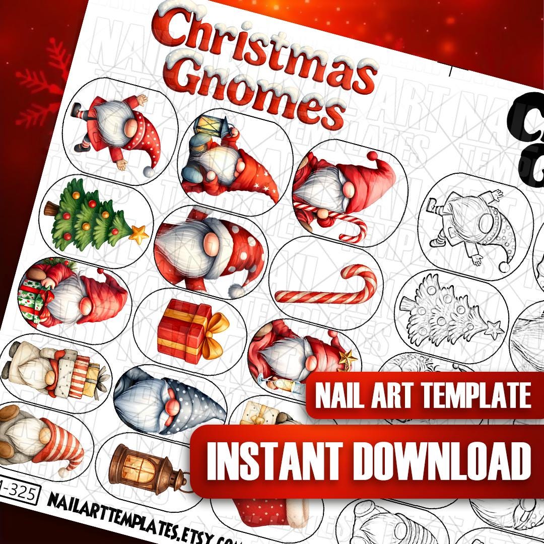 Christmas Gnomes Nail Art Practice Sheets: Holiday Decals & Wraps ...