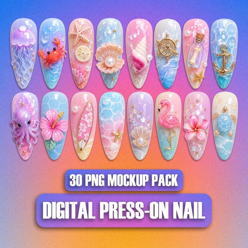 Short Beach Nails Designs - Etsy