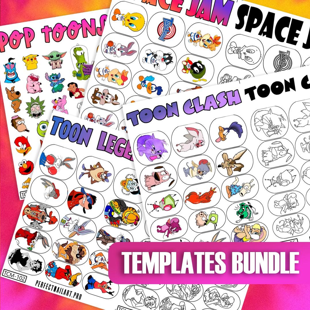 Cartoon Character Nail Art Templates Bundle | Printable Nail Designs ...