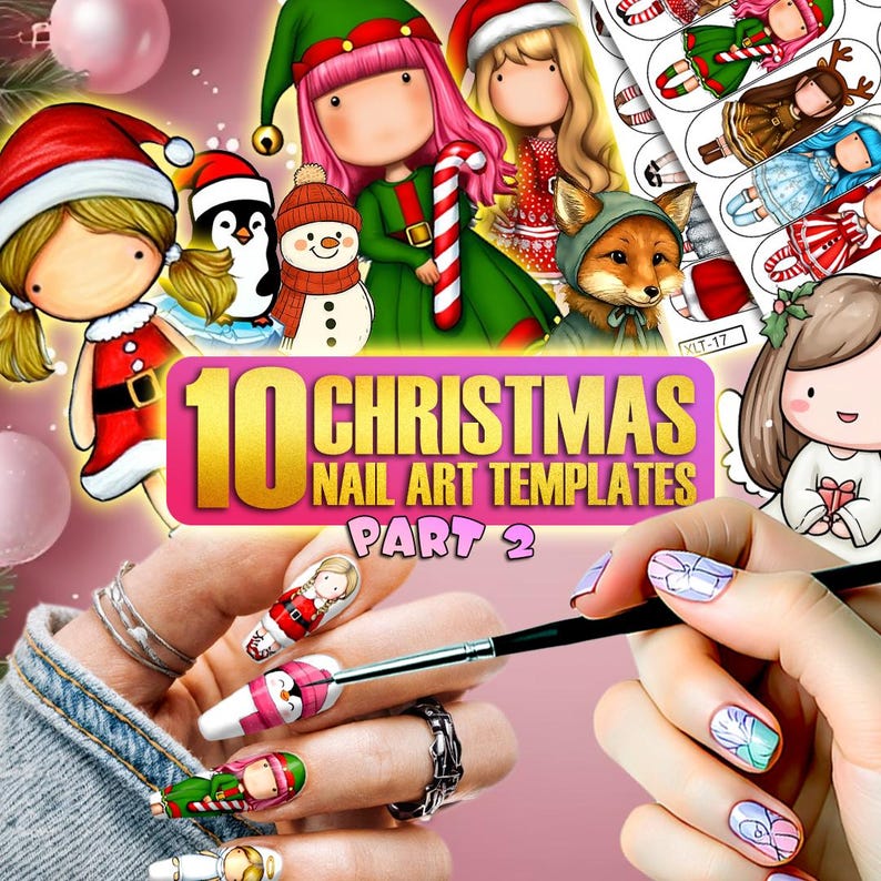 Christmas Nail Art Template Bundle: Holiday Girls, Animals & Winter ...