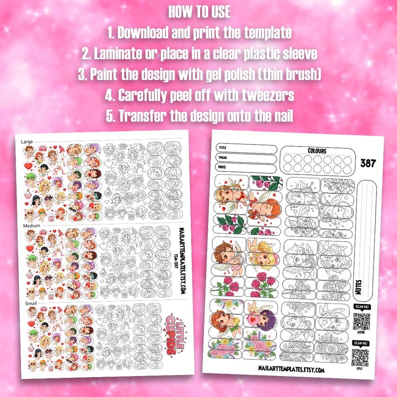 Valentine Angel Nail Art Practice Sheets: Love Cupid Nail Decal ...