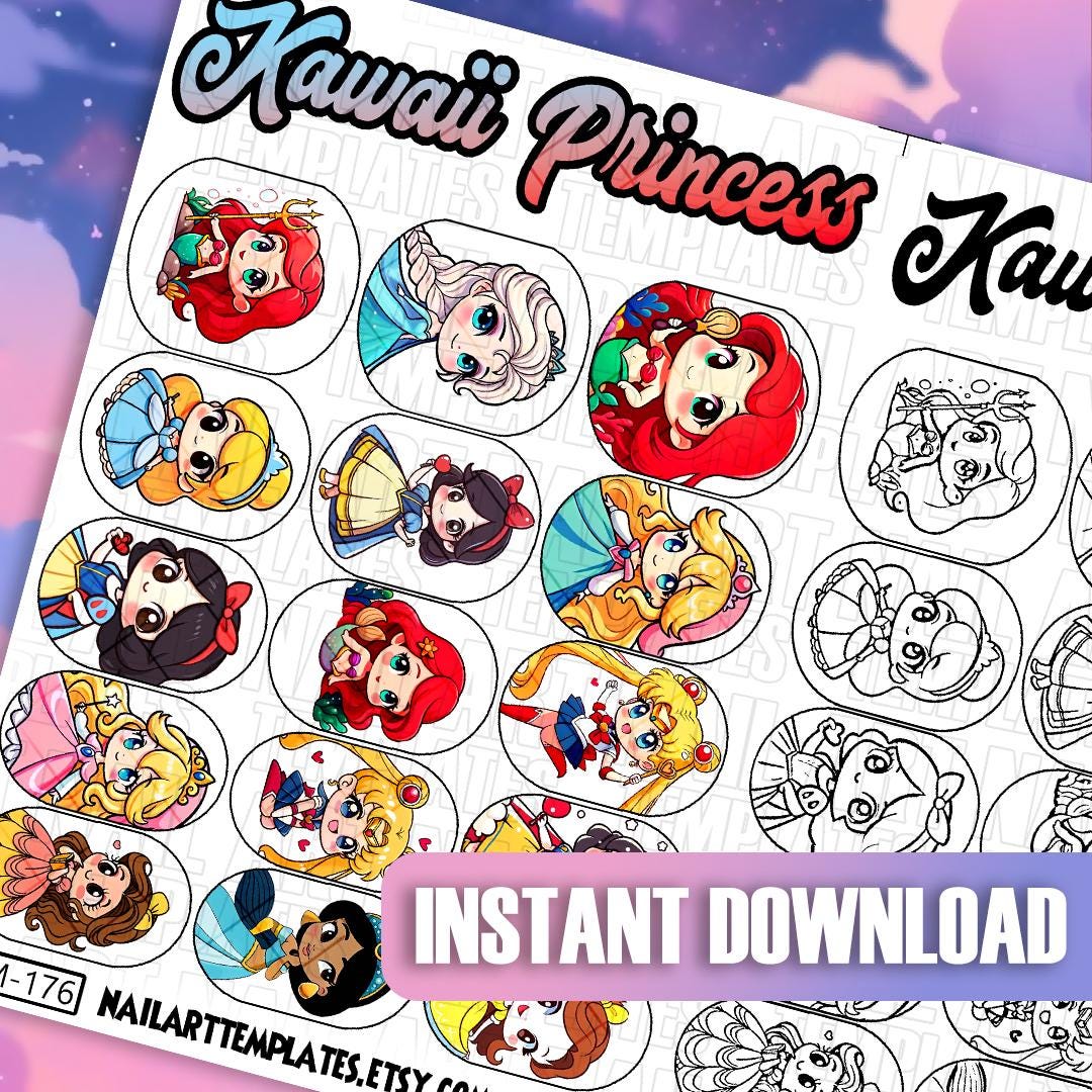 Kawaii Princess Nail Art Template | Cute Chibi Nail Sticker | Fairy ...