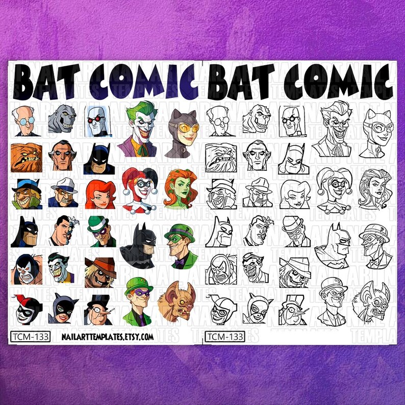 Superhero Comic Nail Decal Template Digital Nail Art Sticker Sheet ...