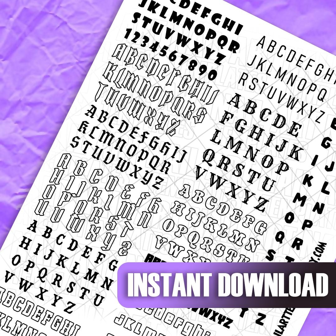 Alphabet Letters Nail Art Template | Gothic Bold Font Symbols | DIY ...