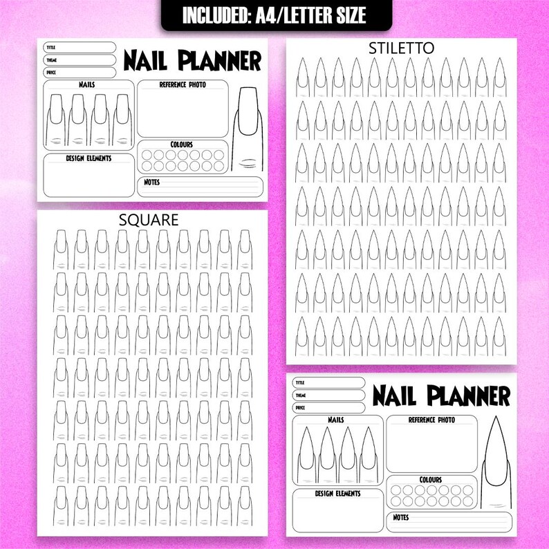 Nail Art Planner & Practice Sheets Bundle: 26 Printable Nail Templates ...
