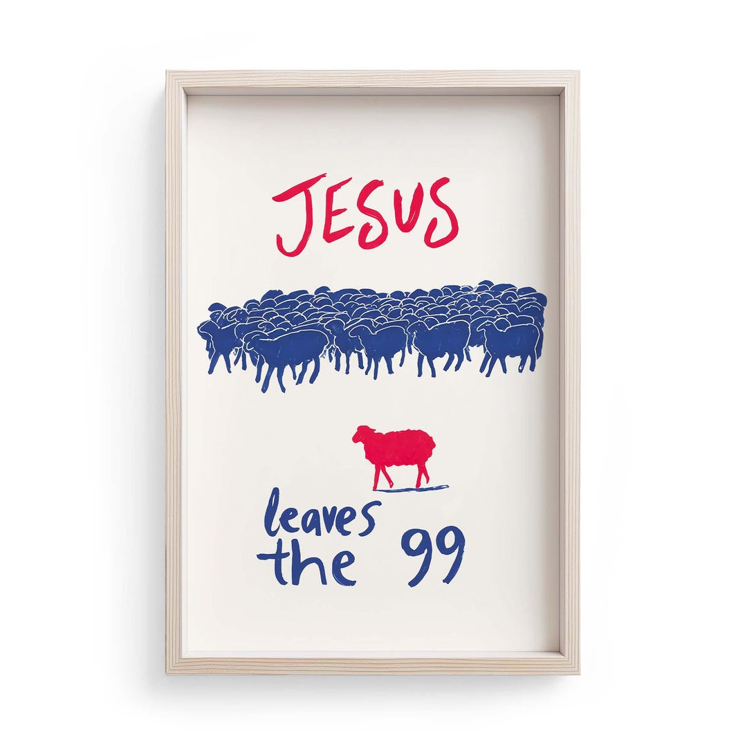 Christian Wall Art Lost Sheep Parable – Jesus Leaves the 99 Minimalist ...
