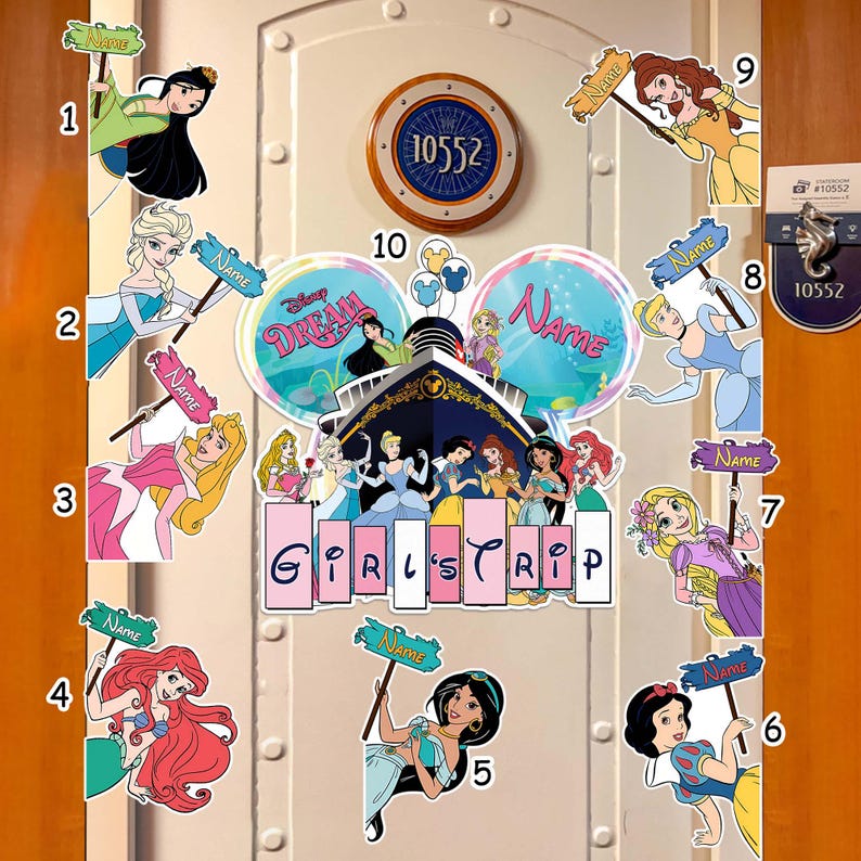 Personalized All Disney Princess Characters Cruise Door Magnet, Disney ...