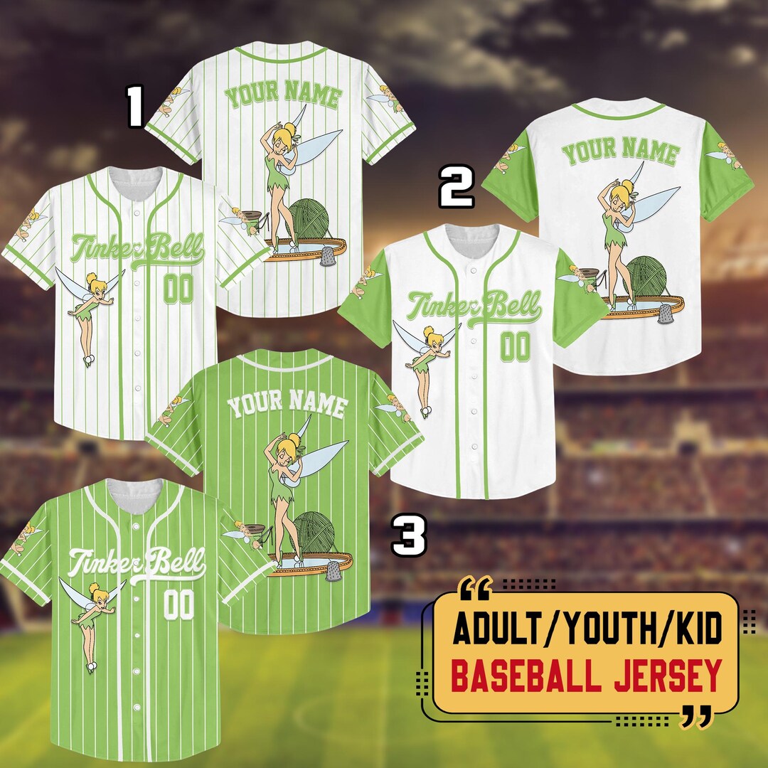 Custom Disney Tinkerbell Simple Baseball Jersey, Custom Name Kid Youth ...