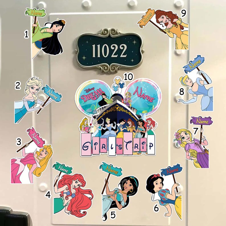 Personalized All Disney Princess Characters Cruise Door Magnet, Disney ...