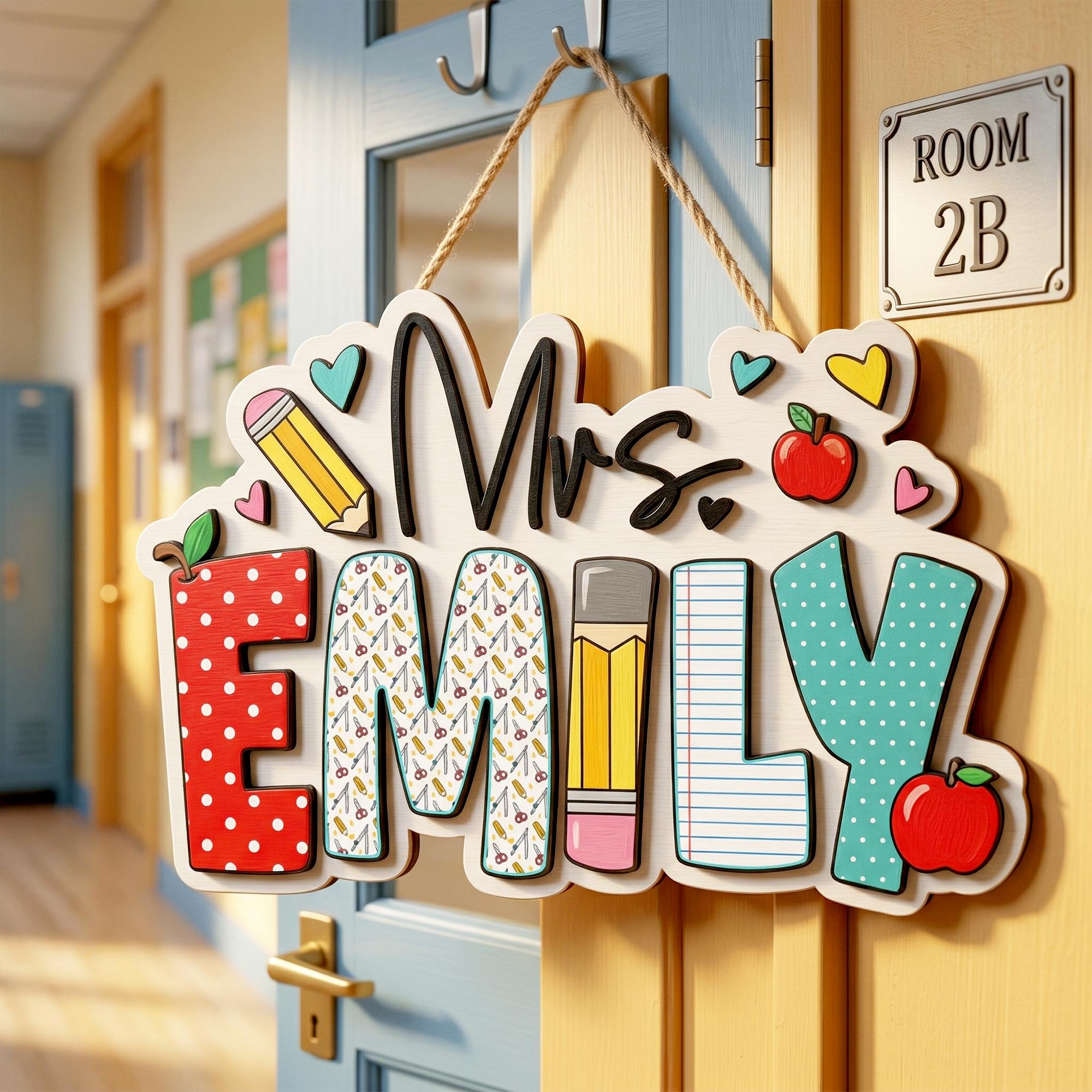 Personalized Teacher Name Door Sign, 3D Welcome Door Hanger, Classroom ...