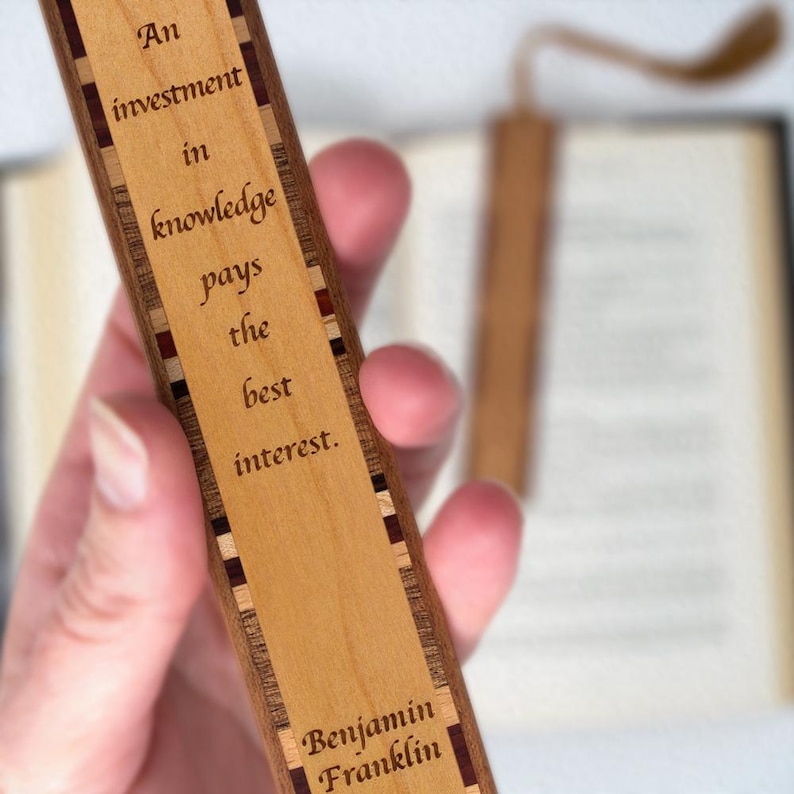 Benjamin Franklin Knowledge Quote Engraved Wooden Bookmark ...